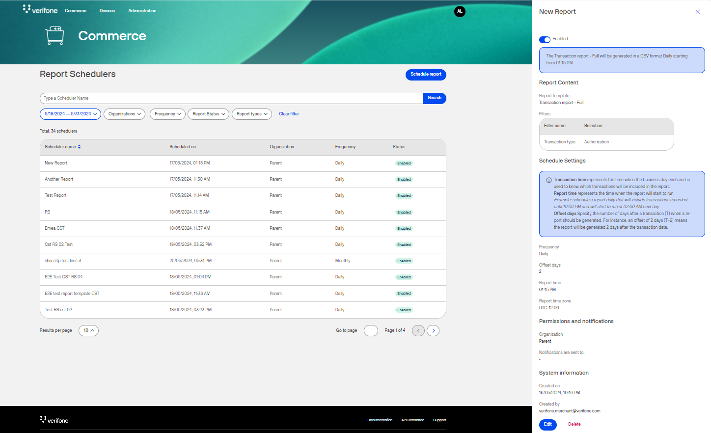 Report Scheduler | Verifone Central | Verifone Developer Portal